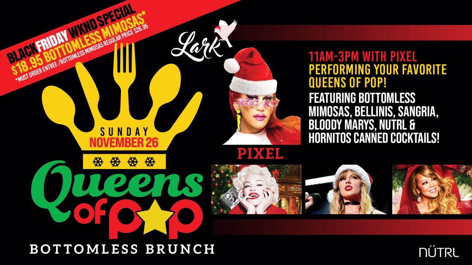 The Queens of Pop Holiday Bottomless Drag Brunch • Lark Restaurant & Bar Chicago